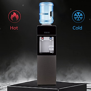 Water Cooler Dispenser 5 Gallon, Top-Loading Hot & Cold Water Cooler for 3 & 5 Gallon Bottles Water Dispenser with Storage Cabinet for Home Office School (Electronic Cooling)