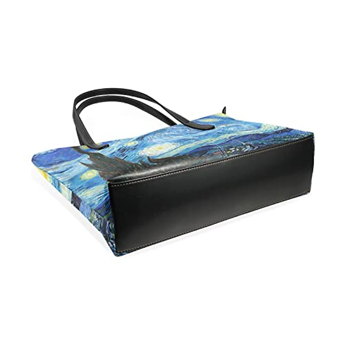 Starry Night Painting Tote Bag for Women, Large Leather Tote Shoulder Bag Handbag with Zipper, 11.8 x 3.5 x 11 inch