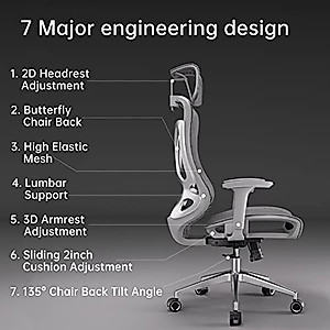 ERGOUP Ergonomic Office Chair Computer Desk Chiar Mesh High Grey Desk Chair, Mesh Computer Chair with Adjustable Lumbar Support, Rocking Executive Swivel Chair for Home
