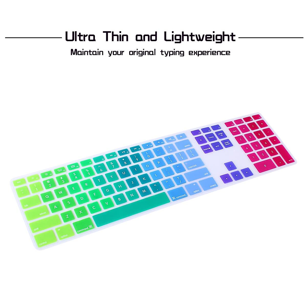 HRH Rainbow Silicone Keyboard Skin Cover for iMac Wired USB Full Size Keyboard with Numeric Keypad A1243(G6 MB110LL/B and MB110LL/A)