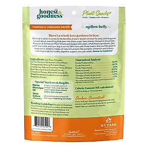 Honest to Goodness Plant Snacks Mellow Belly Pumpkin & Cinnamon Recipe Dog Treats, Enriched with Omega 3s & Postbiotics, 8oz