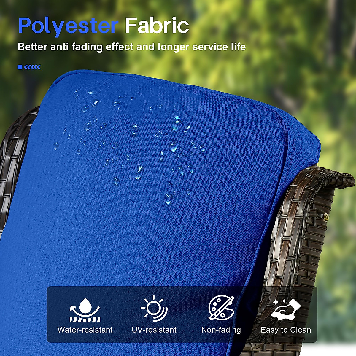 XIZZI Patio Furniture Set Outdoor Conversation Sofa with 42 Inch Rectangle Propane Fire Pit Table All Weather PE Rattan Wicker High Back Outside Couch for Backyard and Garden,Brown Wicker Navy Blue