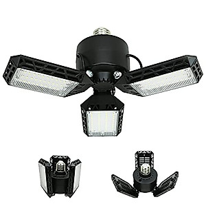 QiyuanLS Garage Light LED Garage Light 80W Led Garage Ceiling Lights with 3 Adjustable Panels Garage Lights Ceiling Led, E26/E27 LED Shop Lights for Garage, Workshop, Basement, Barn, Attic