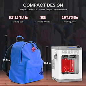 WEEDO Tina2 3D Printer with 1KG PLA Filament Set, Fully Assembled and Auto Leveling Mini 3D Printers for Kids and Beginners, Removable Plateform, Small Enclosed FDM 3D Printers for Home Use