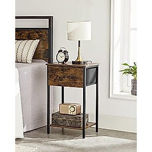VASAGLE Nightstand with Drawer, End Table, Bed Side Table, Small Table, Tall Night Stand with Fabric Storage and Shelf for Bedroom, Dorm, Easy Assembly, Rustic Brown and Black ULGS021B01