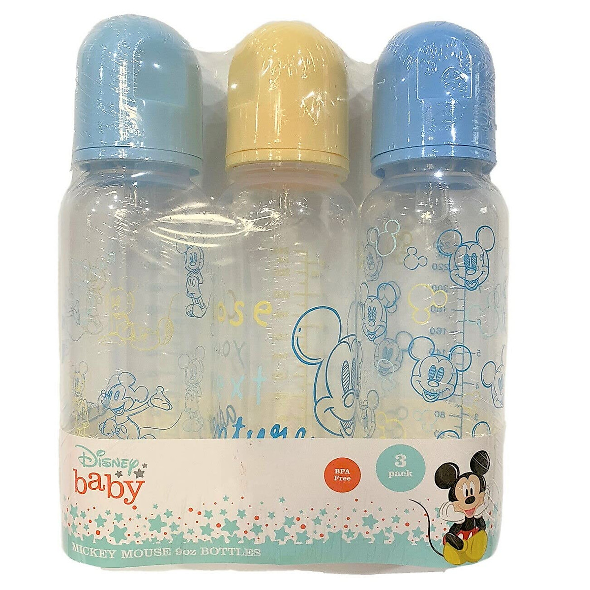 Baby Bottles 9 oz for Boys or Girls | 3 Pack of Disney Mickey Next Adventure Infant Bottles for Newborns and All Babies | BPA-Free Plastic Baby Bottle for Baby Shower