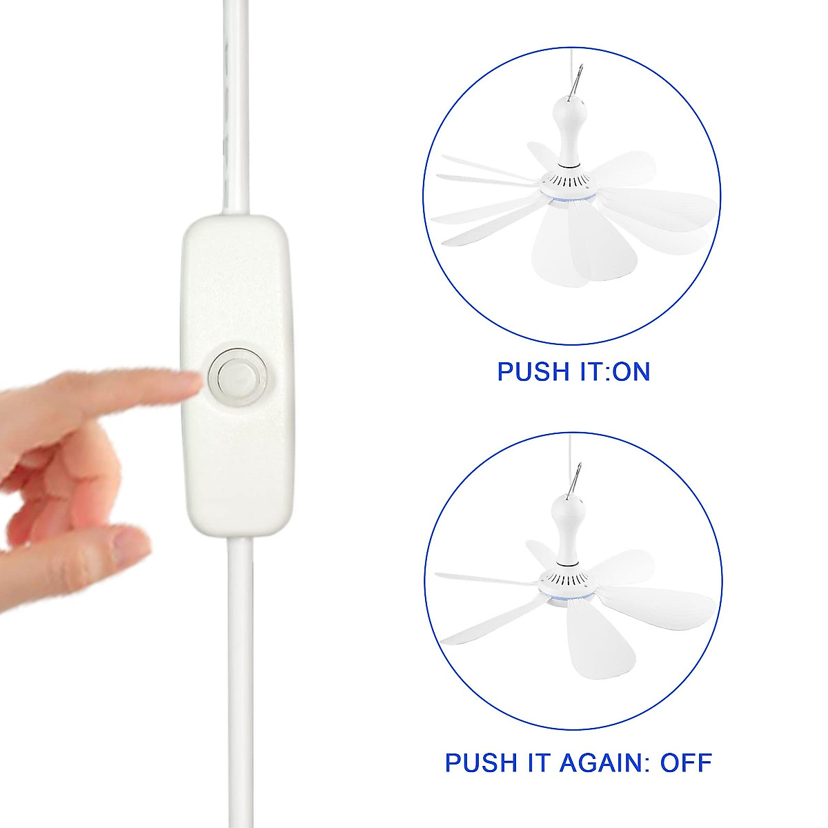 SCOOYEEES USB Powered Ceiling Fan Portable Canopy Fan with ON/OFF switch, 6 Blades Quiet Small DC USB Ceiling Fan Hanging Fan for Camping Cruise RV Tent Gazebo Bed Dormitory Home Room