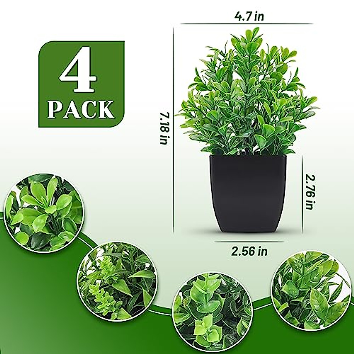 Der Rose Set of 4 Packs Small Fake Plants Mini Artificial Faux Plants Indoor for Bathroom Farmhouse Room Table Decor