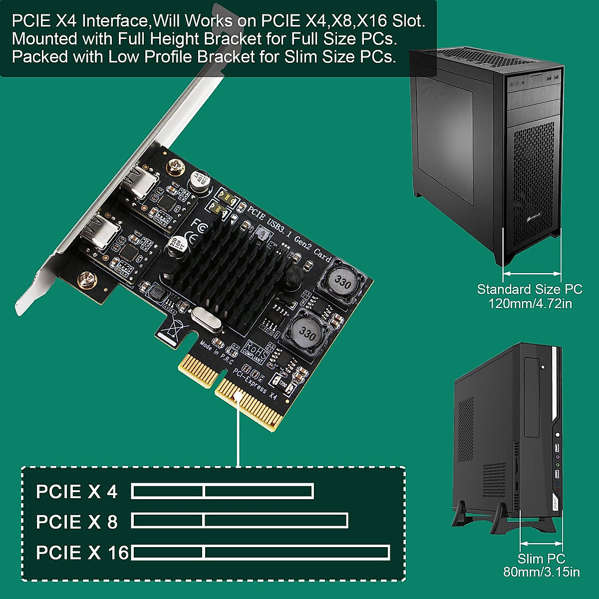 FebSmart 2X 10Gbps Max Speed USB-C Ports PCIE USB 3.1 GEN 2 Expansion Card for Windows, MAC OS and Linux PCs, Built in FebSmart Self-Powered Technology, No Need Additional Power Supply (FS-C2-Pro)