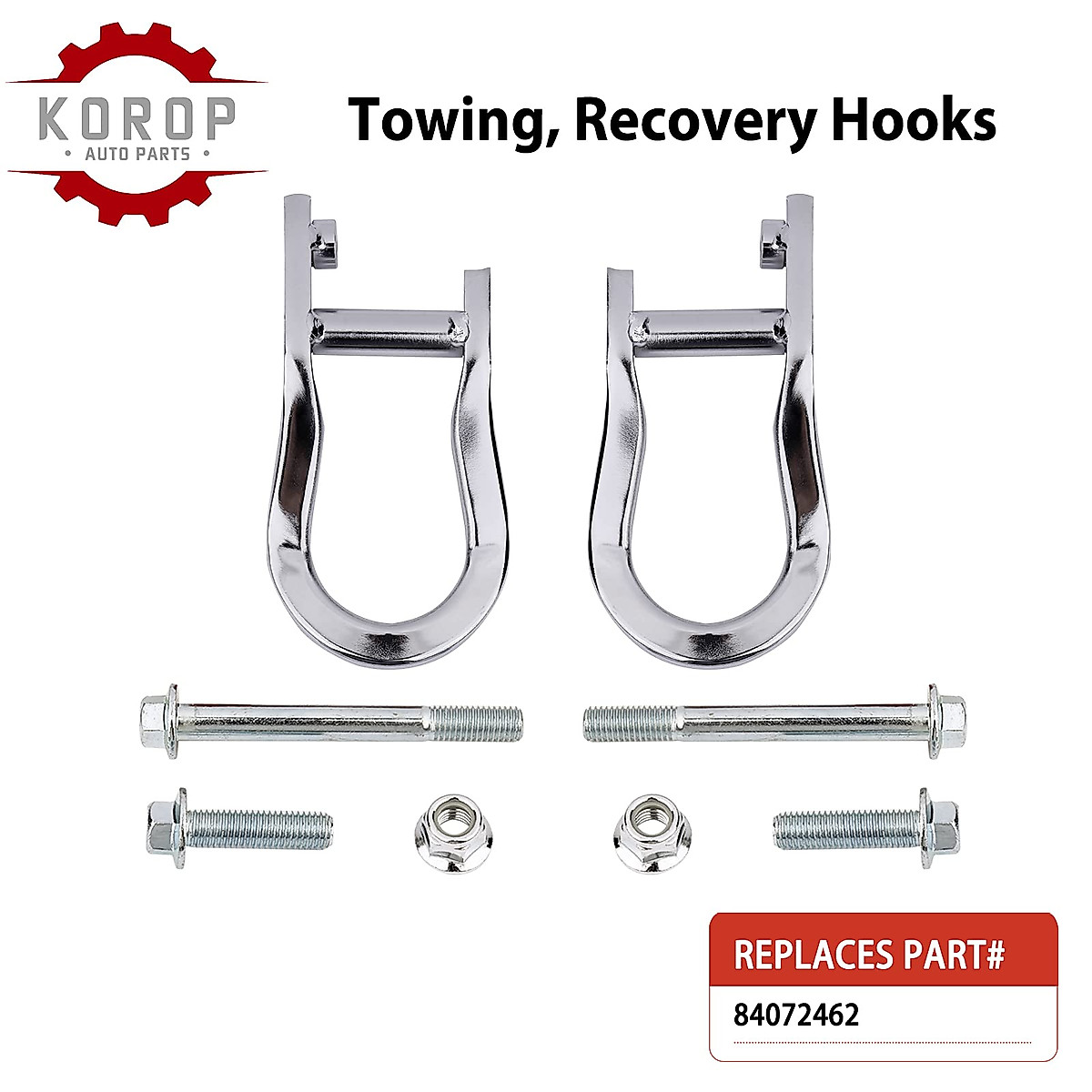 KOROP AUTO PARTS Towing, Recovery Hooks (1 Pair) Fits for 2007-2019 Chevy Silverado 1500, 2007-2019 GMC Sierra 1500 Replaces# 84072462 Tow Hook (Chrome)