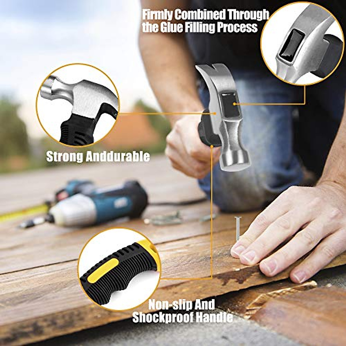 KURUI 700PCs Small Nails for Hanging Pictures Assortment Kit & 8oz Small Hammer, Mini Hammer Set with Hardware Nails Assorted Set, 280 Wall Nails & 280 Finishing Nails