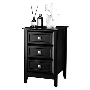 Bonnlo Upgraded Black Nightstand with Drawers, Night Stands for Bedrooms, Modern Bed Side Table/Night Stand with Metal Knobs for Small Spaces, College Dorm, Kids’ Room, Living Room, 16W x 16D x 24H