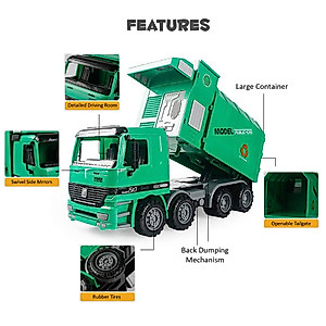 Liberty Imports Kids 14" Garbage Truck Toy, Large Friction Powered Sanitation Waste Management Truck Play Vehicle with Side Loading and Back Dump
