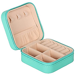 GOTDYA Travel Jewelry Case,Small PU Leather Portable Jewelry Box for Organized and Storing Jewelry,Tiffany Blue