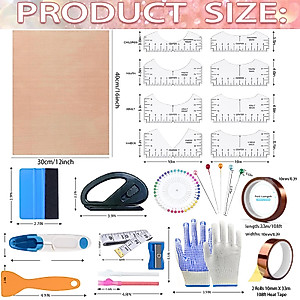 XEUZK Sublimation Shirts Tool Kits with 8 T Shirt rulers, 3Pack Teflon Sheet for Heat Press 12 x 16in, Heat Resistant Gloves with Silicone Bumps, 2 Rolls Heat Resistant Tape, 2Pcs Sublimation Pencil