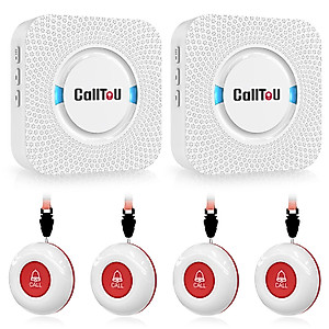 CallToU Wireless Caregiver Pager Smart Call System 4 SOS Call Buttons/Transmitters 2 Receivers Nurse Calling Alert Patient Help System for Home/Personal Attention Pager 500+Feet Plugin Receiver