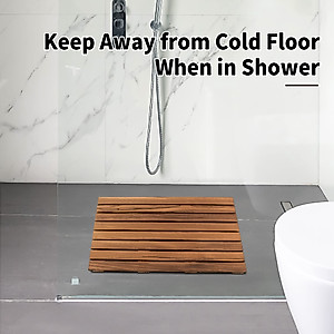 VaeFae Teak Shower Mat, Non-Slip Bath Mat, Luxury Spa Mat, Wooden Mat for Bathtub (Large)