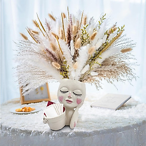 ASDFG Face Plant Pot - Double Flower Pots for Indoor Outdoor Plants Resin Head Planter with Drainage Hole Cute Lady Face Plant Pots, Garden Decoration Planters, Medium