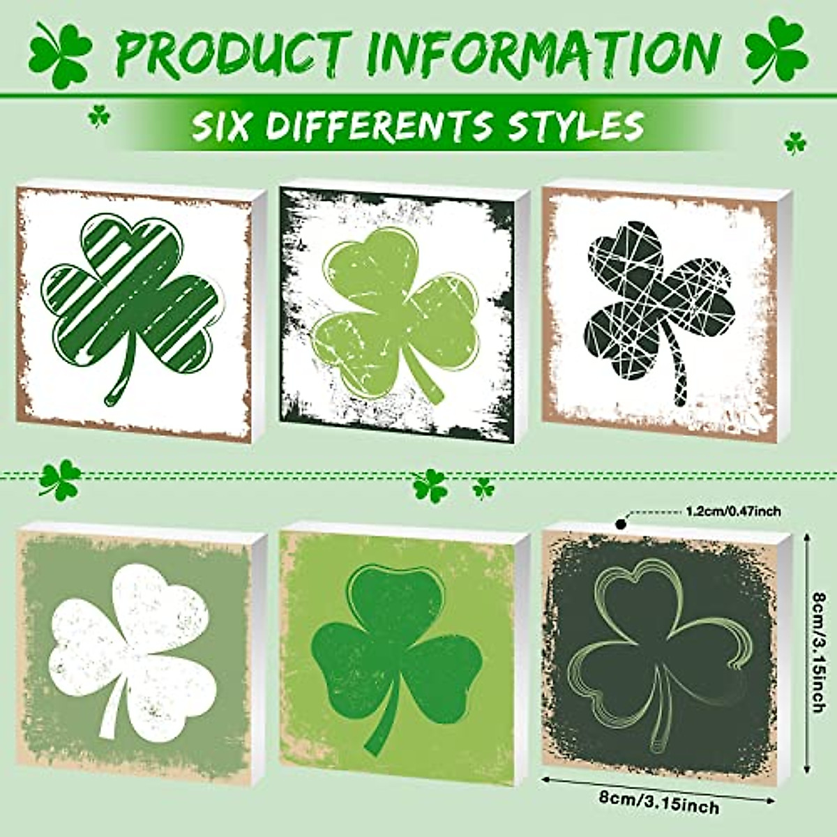 6 Pcs St. Patrick's Day Wood Signs Rustic Shamrock Standing Blocks Decor for Home St. Patrick's Day Table Centerpiece Shamrock Tiered Tray Decorations for Shelf Party Decor