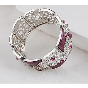 Blazing Autumn Cuff Silver, Purple, and Purple Rhinestones Tension Mount Bracelet