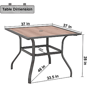 MFSTUDIO 37" Square Backyard Bistro Table Patio Dining Table Outdoor Furniture Garden Table, Imitation of Wooden Surface Top, 1.57” Umbrella Hole, Gray Frame