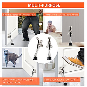 KOVOSCH 4 Inches Kickdown Door Stoppers Brushed Satin Nickel, Heavy Duty Door Stoppers for Bottom of Door, Door Stop with One Touch and Soft Rubber Tips, Zinc, 1 Pack