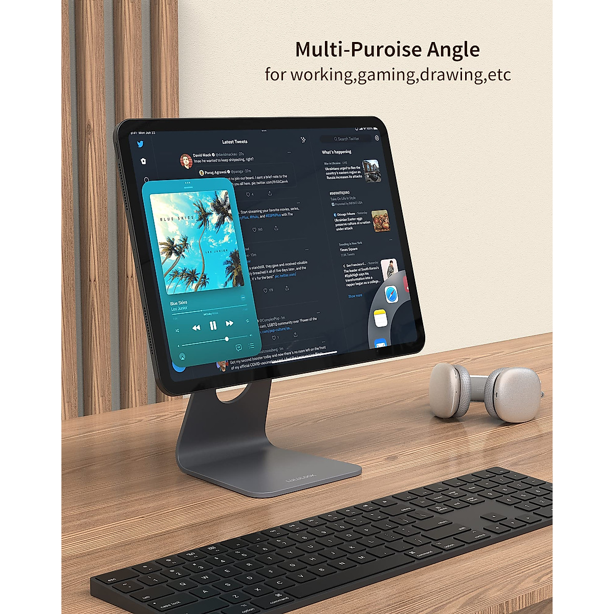 LULULOOK Compatible with Magnatic iPad Stand, Aluminum Tablet Holder Adjustable Desktop Stand Holder
