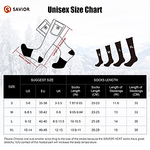 Heated Socks for Men Women, SAVIOR HEAT Electric Rechargeable Battery Thick Long Ski Socks for Winter Cold Weather Hunting Hiking Camping Skating Motorcycle Cycling Fishing