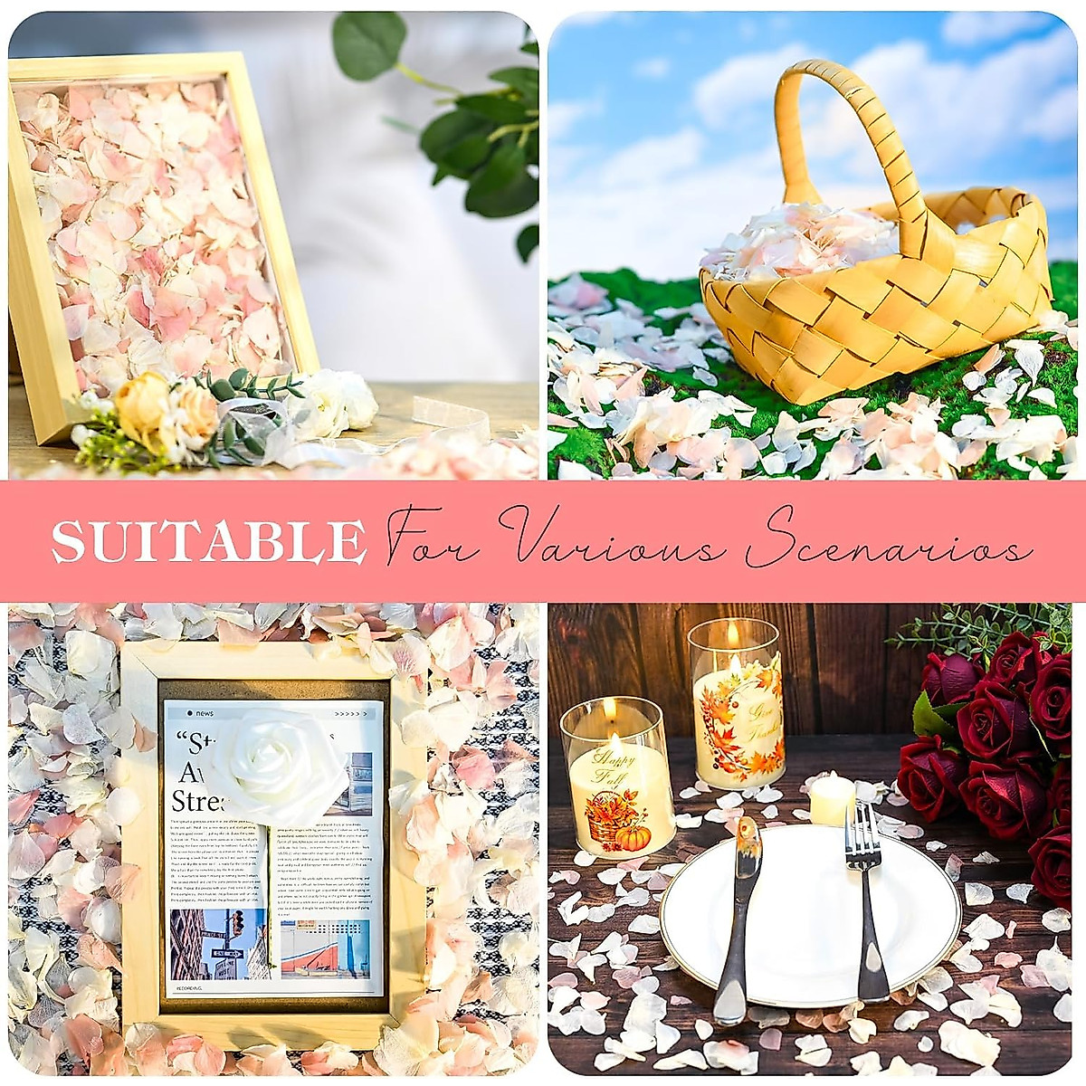 VAIPI 2000 Pieces Hydrangea Flower Petals 1.41 oz Pink White Real Nature Dried Flower Petal for Weddings, Party Flower Confetti, Valentine's Day, Flower Girl Baskets, Romantic Night, Proposal Decor