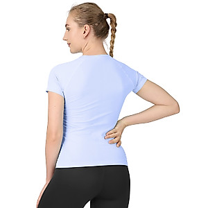 MathCat Workout Shirts for Women,Workout Tops for Women Short Sleeve,Yoga T Shirts for Women,Breathable Athletic Gym Shirts Blue