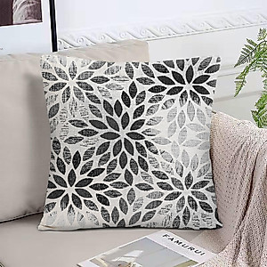 Snycler Dahlia Pillow Covers 18x18 Inch Set of 2 Summer Rust Geometric Flower Outdoor Decorative Throw Pillows Farmhouse Rust Black Pillow Case Linen Square Cushion Cover for Home Sofa Living Room