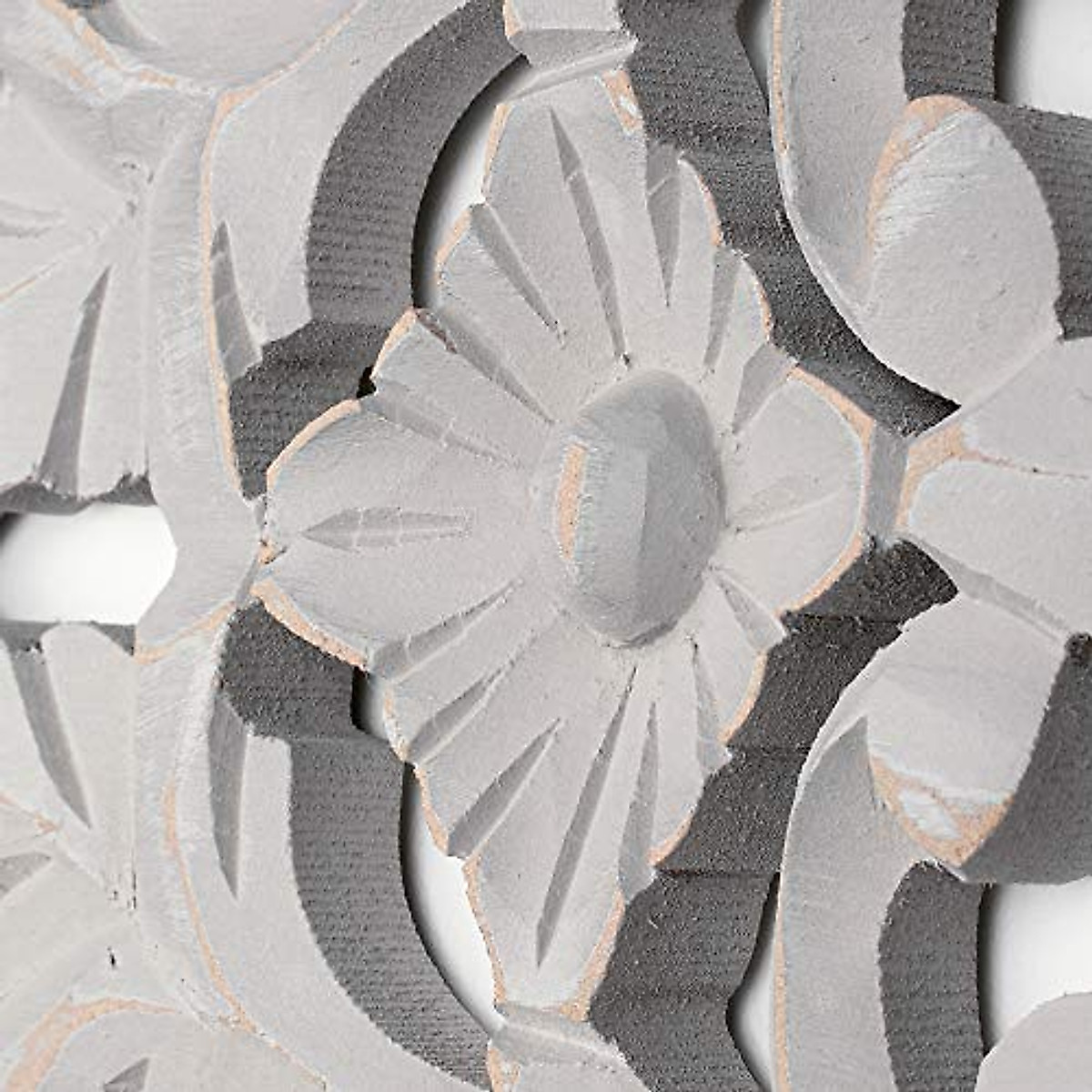 American Art Decor Hand-Carved Wooden Shelf and Coat Rack, Antique Floral Wall Decor – Dove Grey (12”x24”x4.5)