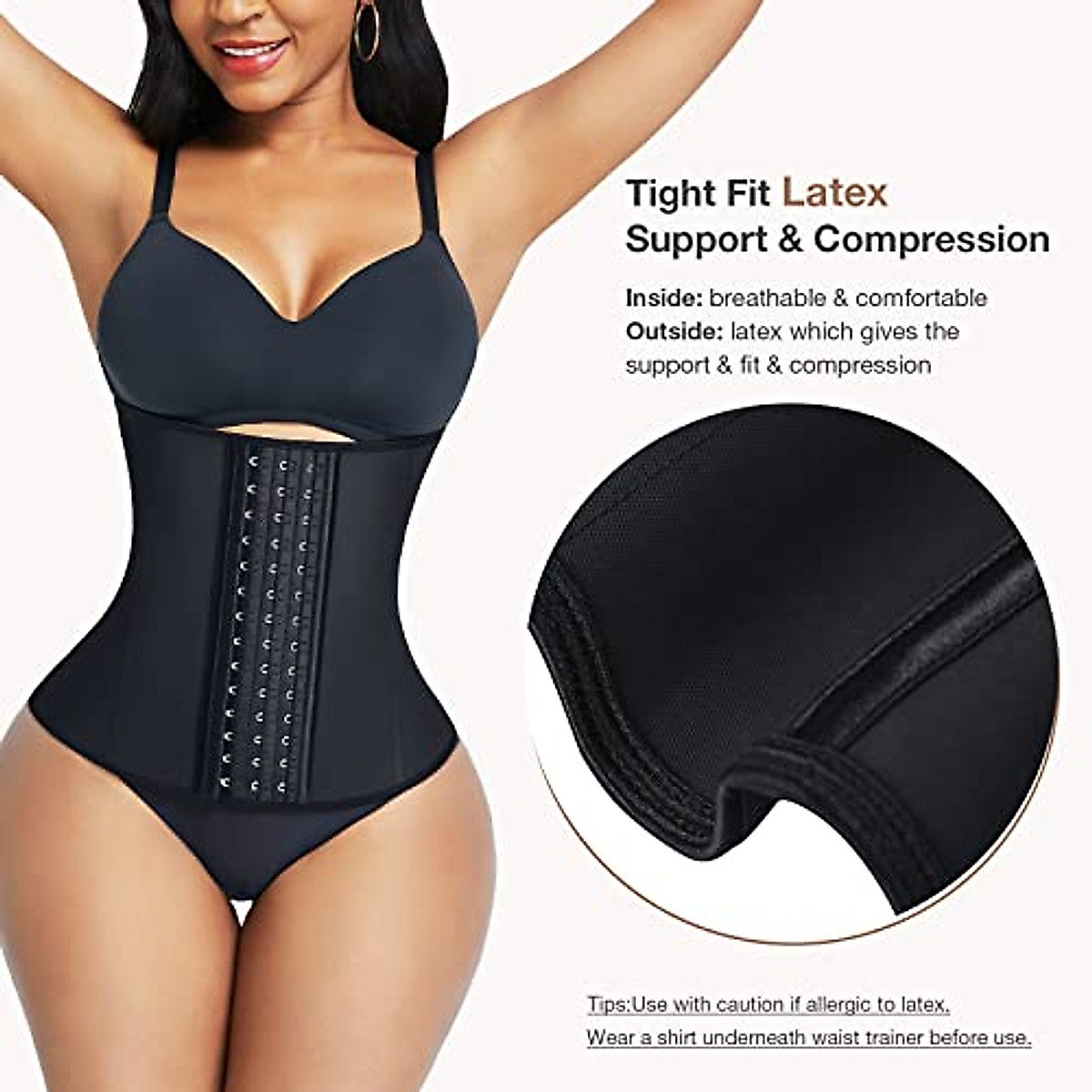 Lover-Beauty Waist Trainer for Women Latex Corsets Waist Cincher Workout Girdle Hourglass Body Shaper (Medium, Black)
