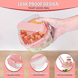 Triiter 55-oz Salad Lunch Box, Pink, BPA-Free Plastic, Leak-Proof, Convenient Compartments, Extra-Large Capacity