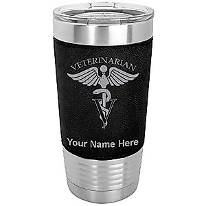 LaserGram 20oz Vacuum Insulated Tumbler Mug, Veterinarian, Personalized Engraving Included (Faux Leather, Black)