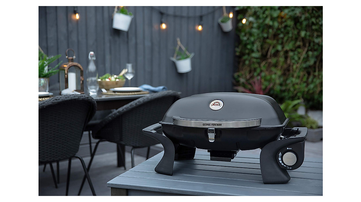 George Foreman Portable Gas BBQ with Thermostat - Compact & Lightweight