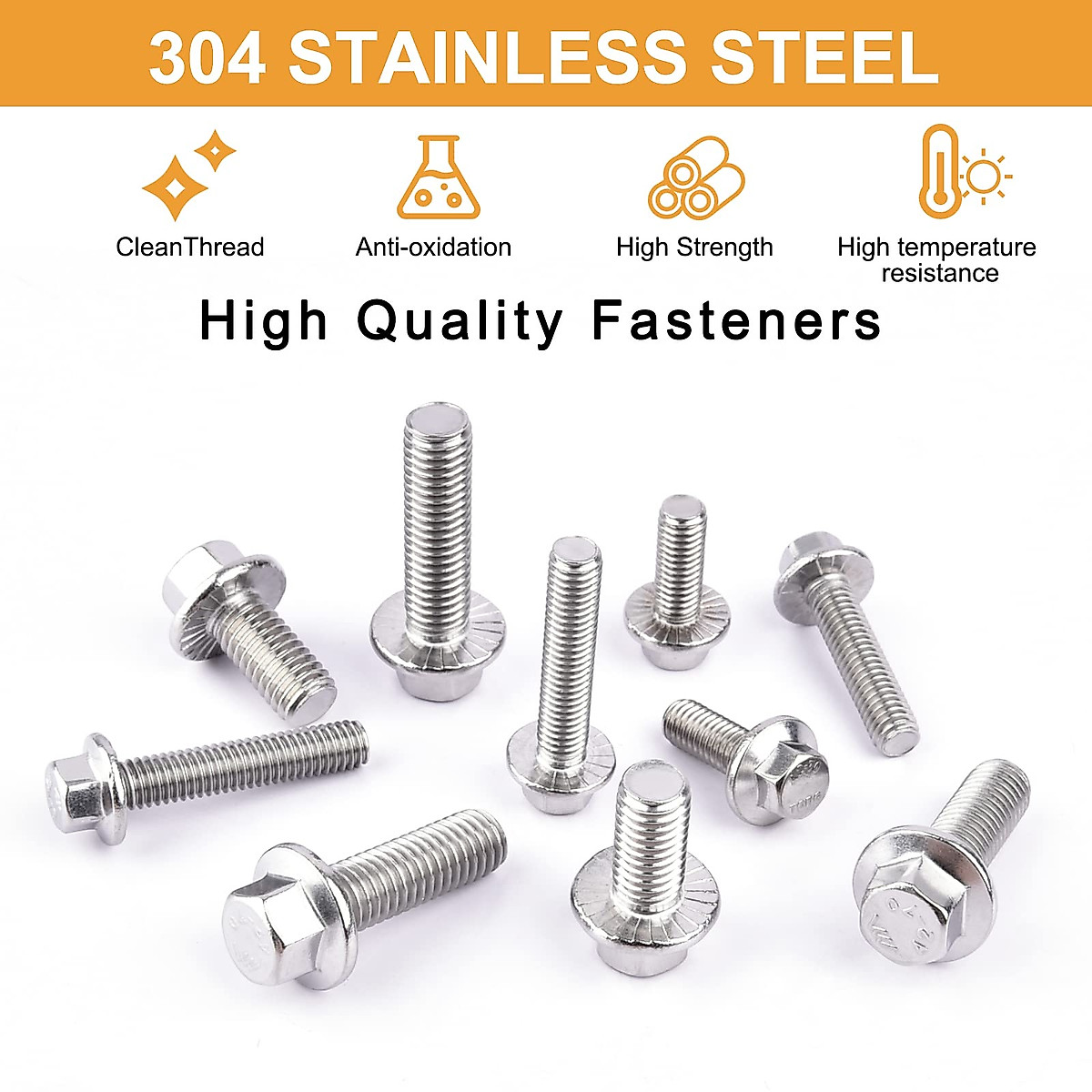 M6 x 12/16/20/25/30mm Flanged Hex Bolts and M8 x 16/20/25/30mm Flange Hexagon Screws, VIGURE 228PCS Stainless Steel 18-8 (304) M6-1.0 M8-1.25 Bolts Nuts Flat Lock Washers