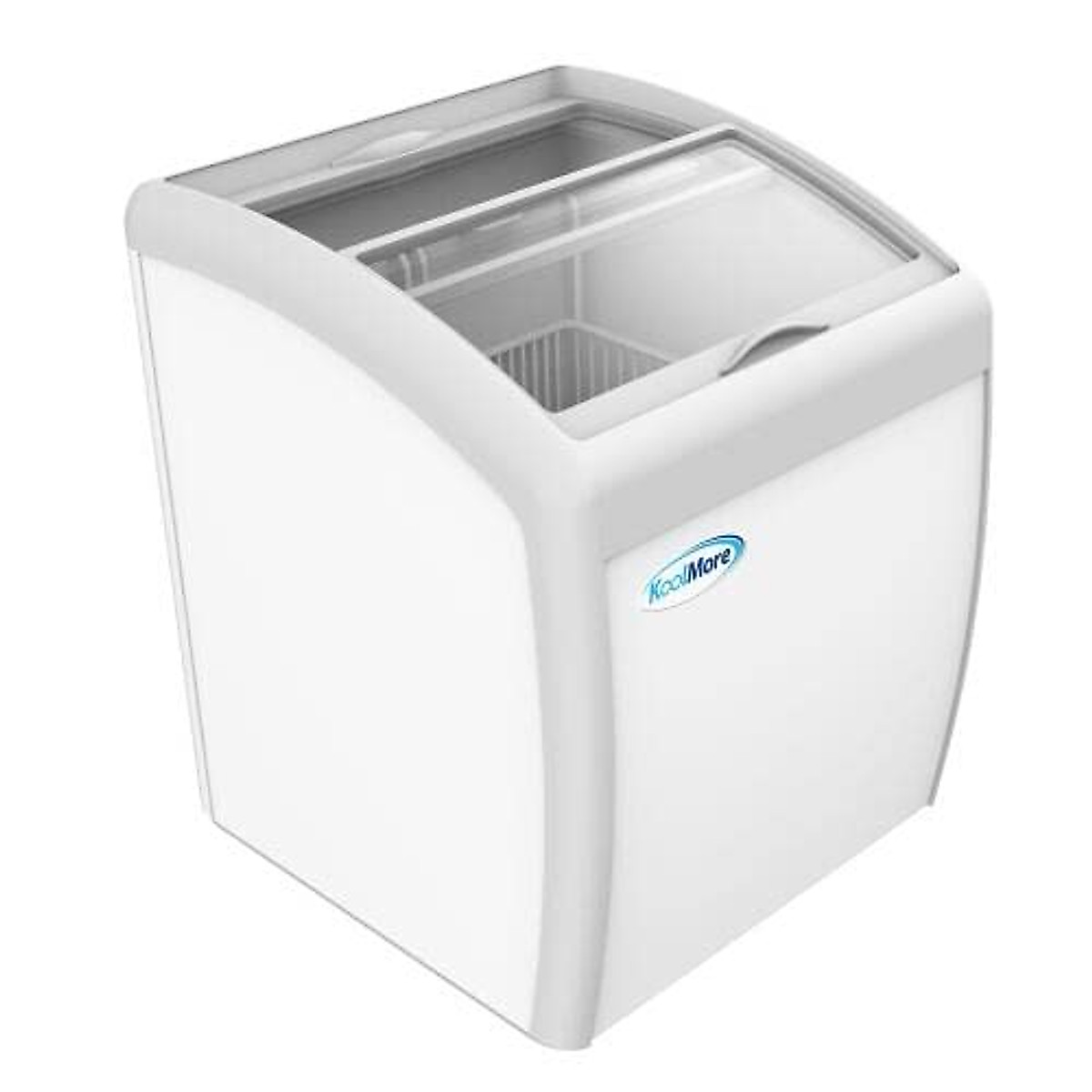 Koolmore MCF-6C Commercial Ice Cream Freezer Display Case; Glass Top Chest Freezer 2 Storage Baskets And Clear; Sliding Lid; 5.7 Cu. Ft. Capacity; White