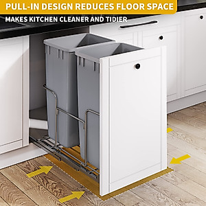 50-Quart Pull-Out Trash Can with Lid Double Bins, Sliding Under Mount Kitchen Pullout Waste Container Trash Can, Gray