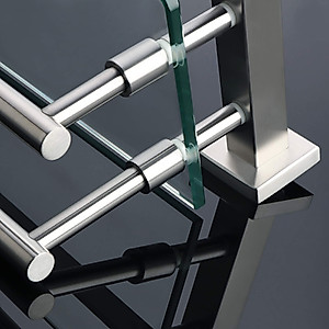 Alise Bathroom Glass Shelf with Double Towel Bar, Tempered Glass Bathroom Shelf Wall Mounted, SUS304 Stainless Steel Modern Floating Shelf, Brushed Nickel, 20 inch