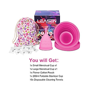 LEASEN Period Cup, Set of 2 Menstral Cups, Period Kit with Menstrual Cup Wash for Feminine Care, Premium Design with Soft, Flexible, Medical-Grade Silicone