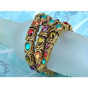 Alilang Egyptian Snake Rhinestones Stretch Cuff Wrap Bangle Bracelet, Gold