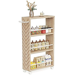 LITTLE TREE 4-Tier Slim Rolling Storage Cart with Handle, Narrow Utility Trolley carts with Wheels for Small Place