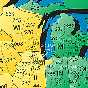 ImageAbility North America Laminated Gloss Time Zone Area Code Map with Reverse Lookup, Desk Size 11 by 17 Inches