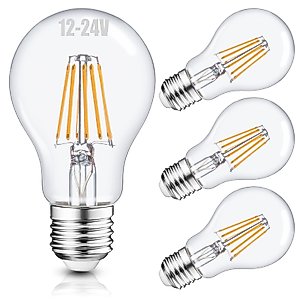 Haian Support Efficient 12V LED Bulb 6W 600Lm - E26/E27 Base - 12-24V AC/DC - 4 Pack - Ideal for Off-Grid Solar Battery Systems, RVs, Marine Lighting - Energy Saving 60W Equivalent - Warm White 2700K