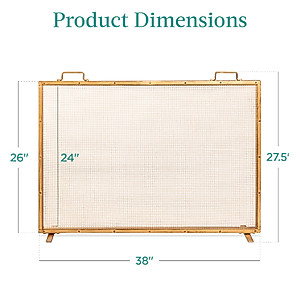 Best Choice Products 38x27in Single Panel Fireplace Screen Handcrafted Steel Mesh Spark Guard for Living Room, Bedroom Décor w/Handles - Antique Gold