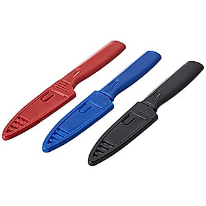 Mercer Culinary Non-Stick Paring Knives with ABS Sheaths, 4 Inch, Red/Blue/Black, 3 Pack