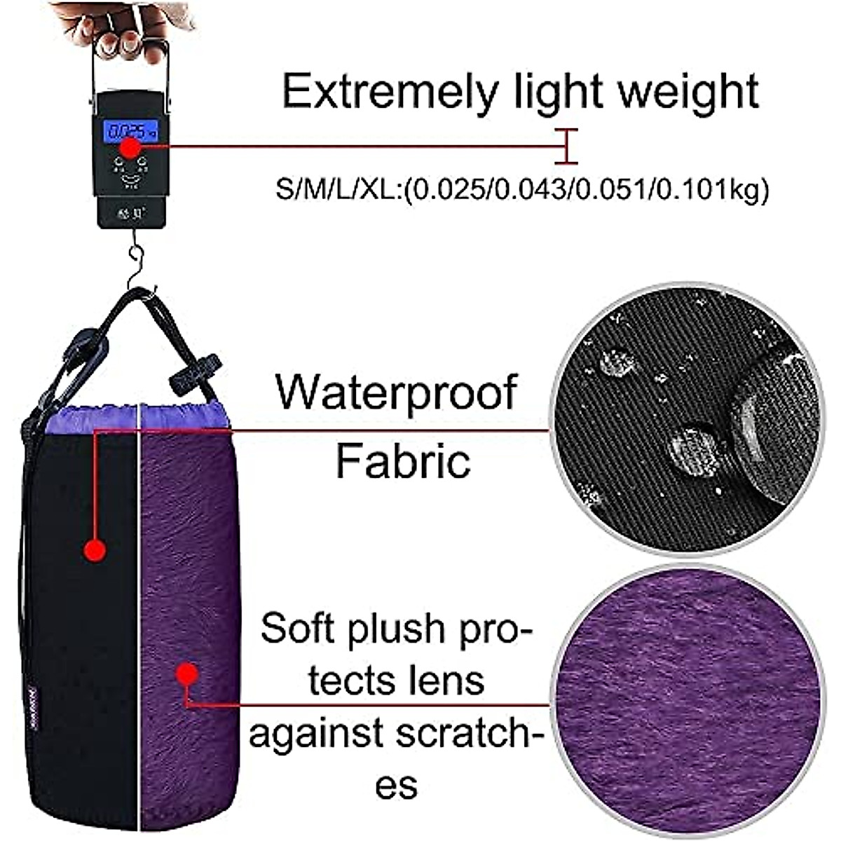 Camera Lens Case, Cwatcun 4 Pack Lens Pouch Bag Set with Thick Protective Neoprene, for Canon, Nikon, Sony, Pentax, Olympus, Panasonic, Fuji, Sigma DSLR/SLR Camera Lens (Small, Medium, Large, X Large)