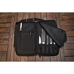 Asaya Chef Knife Bag - 28 Pockets for Knives and Kitchen Utensils - Durable Ballistic Nylon, Black Stainless Steel Hardware, Card Holder and Adjustable Shoulder Strap - Knifes not Included (Black)