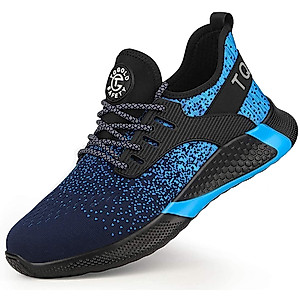 AONEGOLD Safety Shoes for Men Steel Toe Sneaker Work Shoes Lightweight Breathable Industrial Construction Shoes Roofing Shoes(Blue, 41)